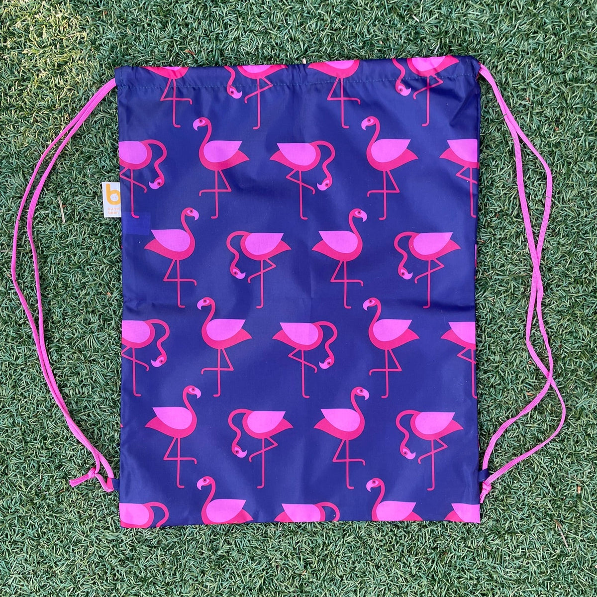 Drawstring bags: Handy bag for wheelchair in Navy Flamingo – BundleBean