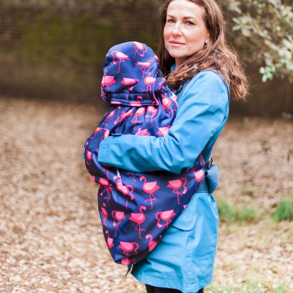 BabyWearing Fleece-lined Cover - NAVY FLAMINGO – BundleBean