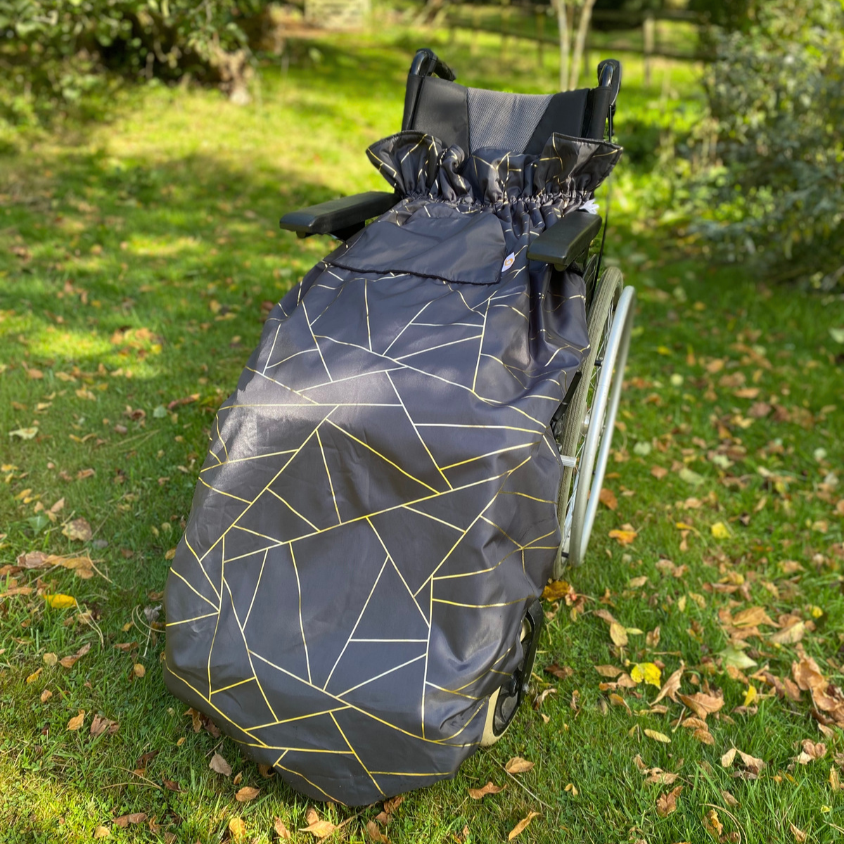 Adult fleece-lined wheelchair cosy - Gold Geometric wheelchair cosy ...